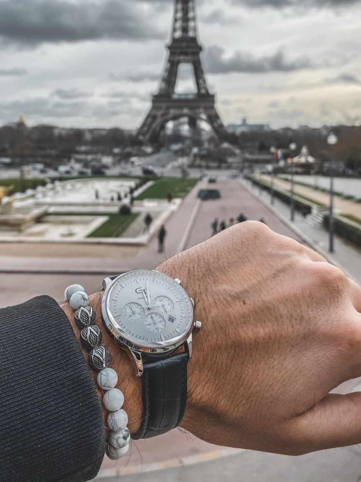 Men's Watch - Black Leather Strap - White Watch Face – GT collection